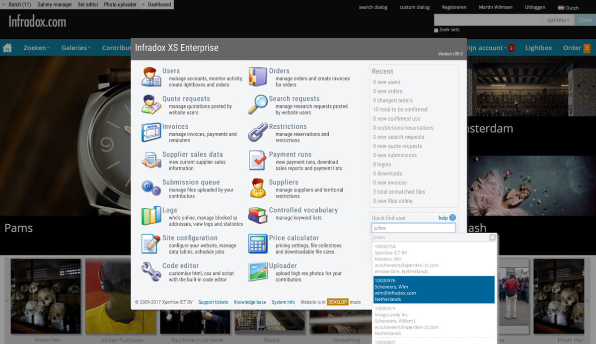 The administrator dashboard - Infradox