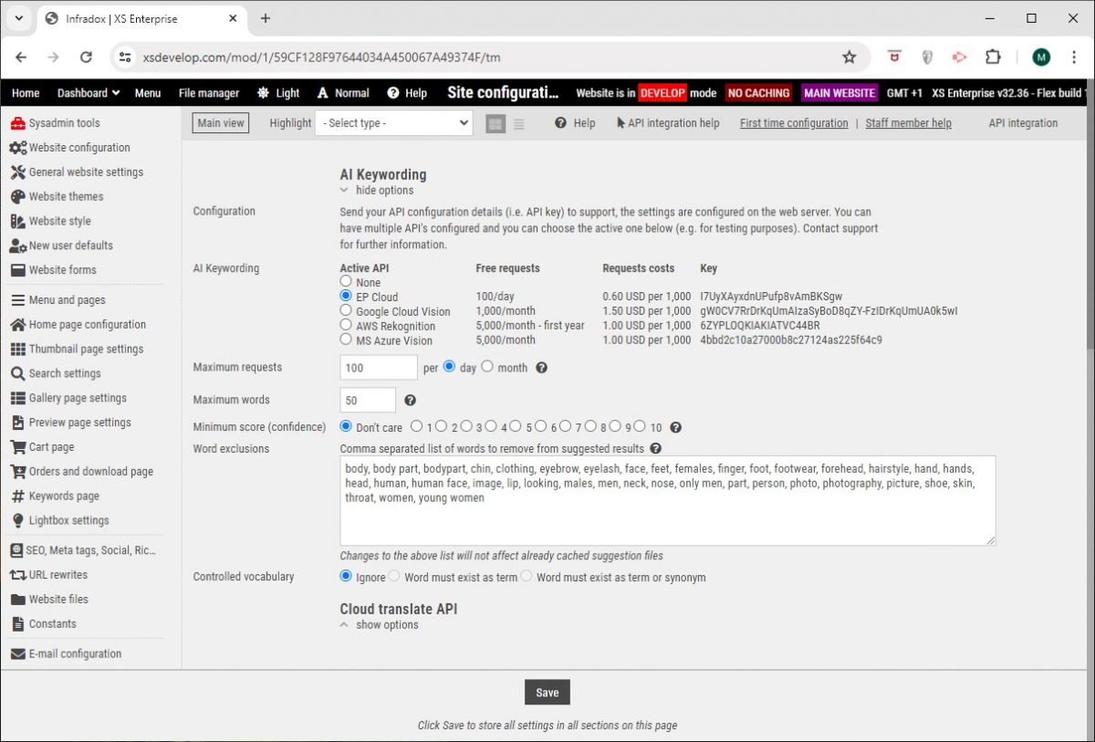 AI keywording API's - Infradox